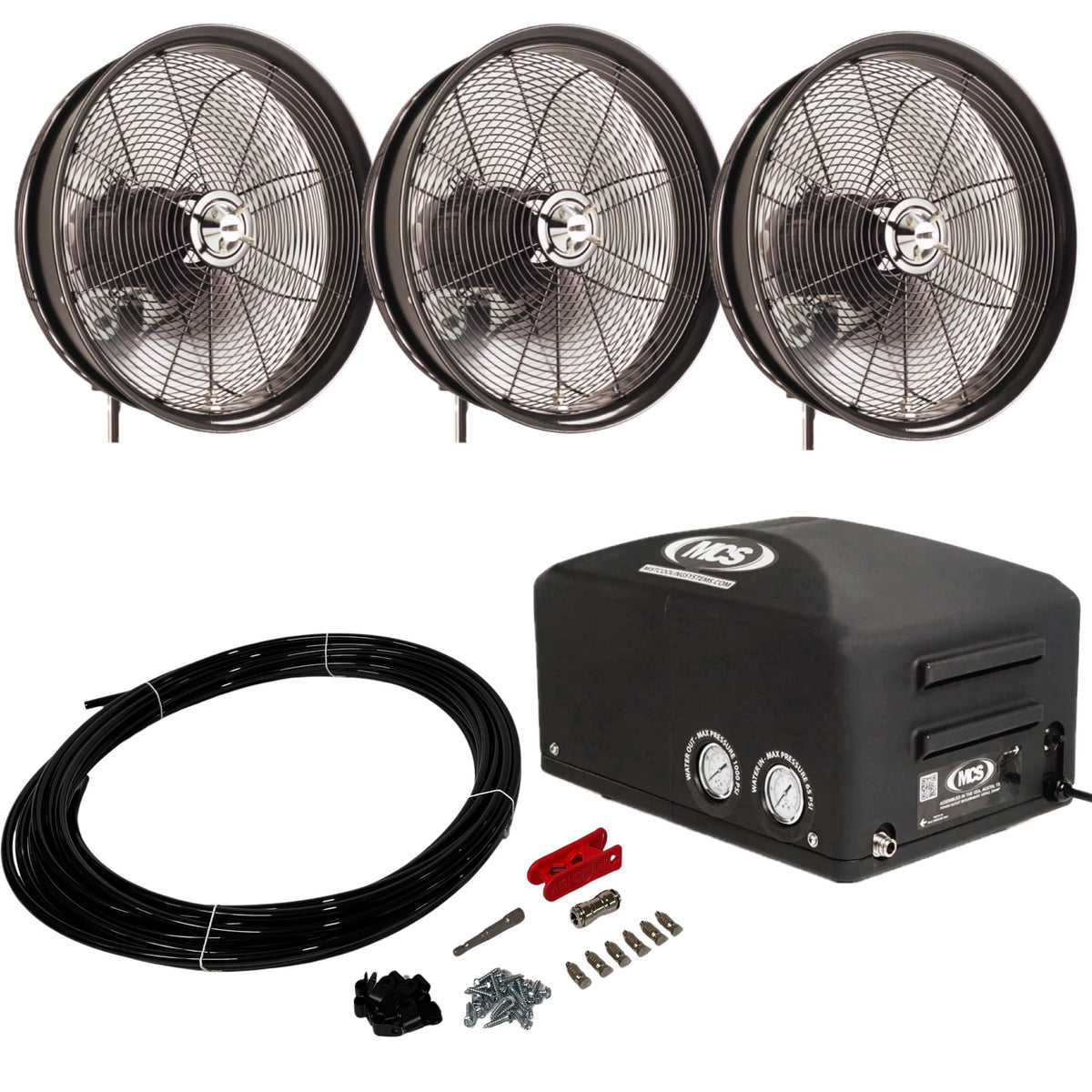 MCS Products .5 GPM Fully Enclosed Misting Pump With 3 Misting Fan Kit
